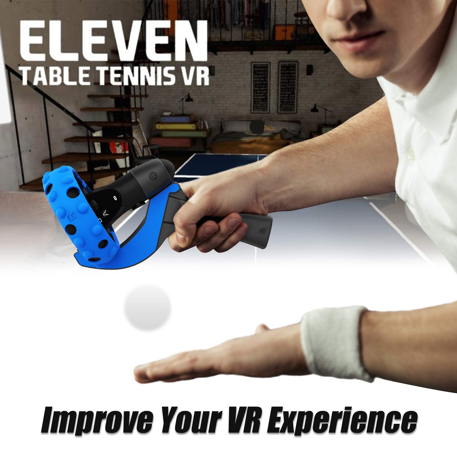 AMVR Table Tennis Paddle Grip Handle, Left & Right Handle Silicone Protective Cover Rings for Oculus Quest or Rift S Touch Controllers Playing Eleven Table Tennis VR Game (Not Fit Quest 2)