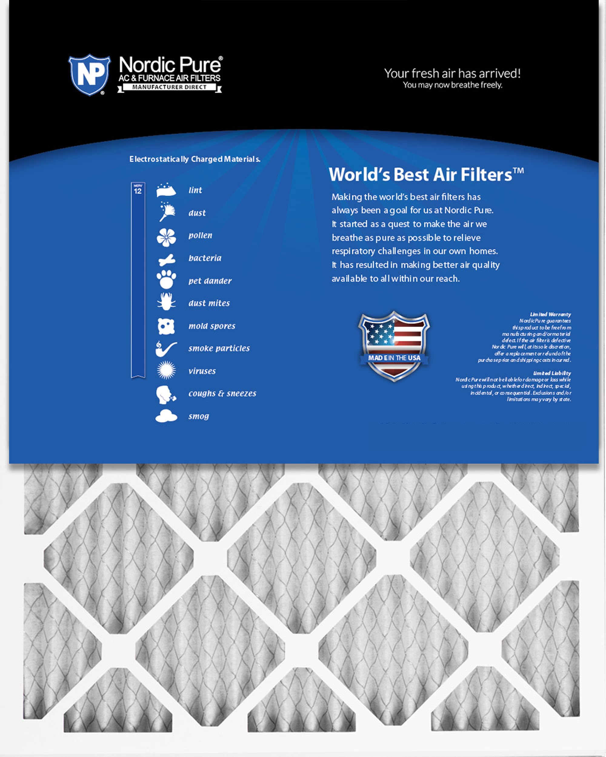 Nordic Pure 20x24x1 (19 1/2 x 23 7/16 x 3/4) Pleated MERV 12 Air Filters 6 Pack
