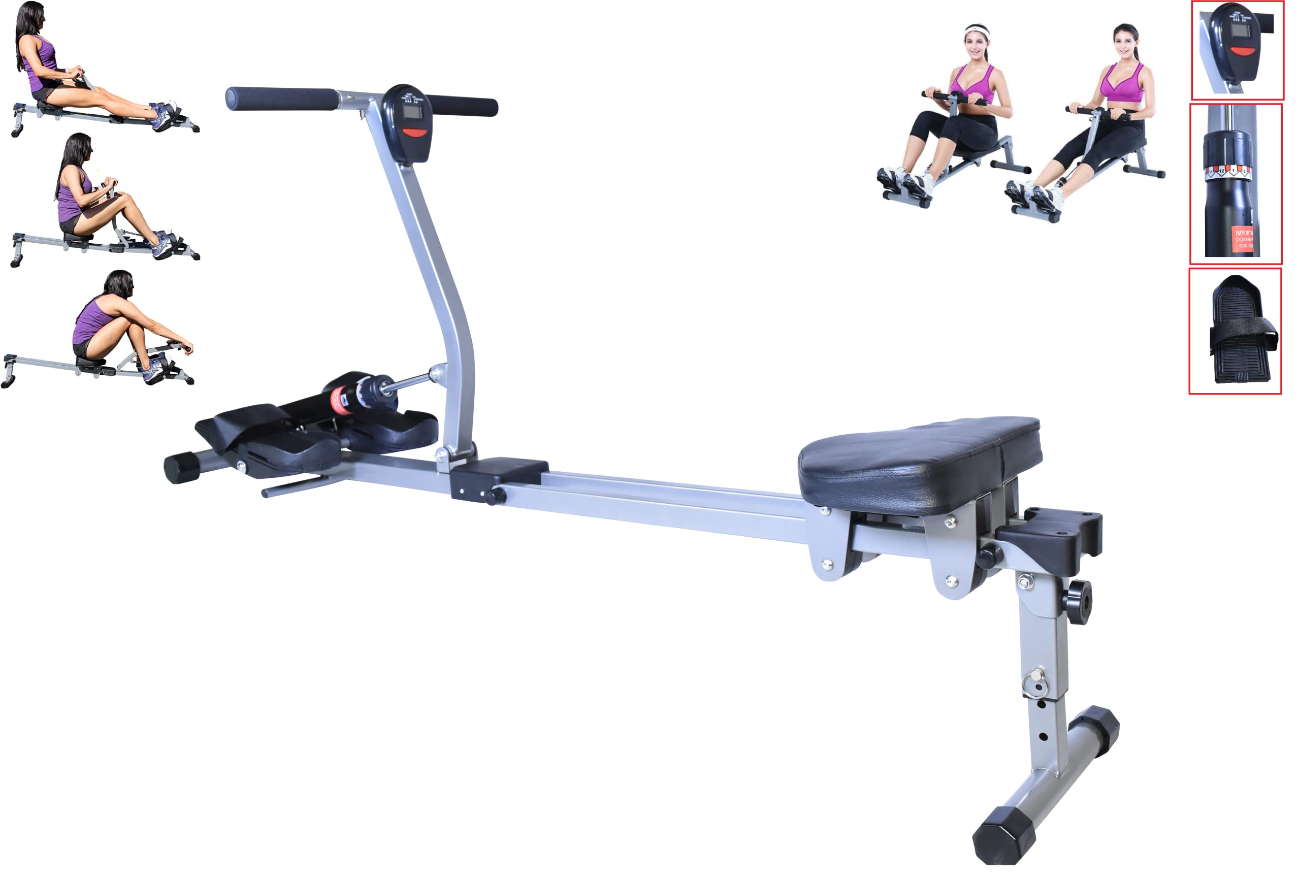 Athletic Bar Regatta Rowing Machine Pro Rower Smart Glider 12 Hydraulic Resistance Levels for Full Body Workout Exercise Muscle Cardio Home Gym