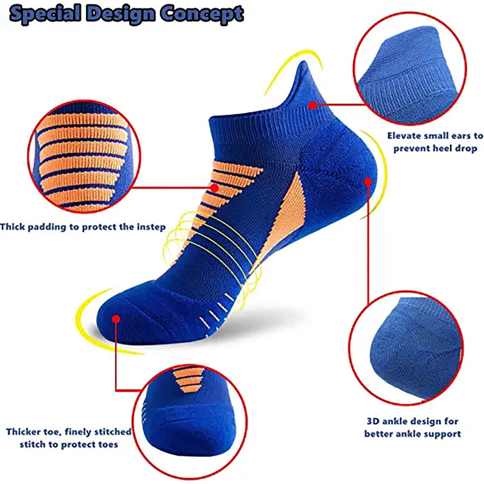 Ankle Socks for Men Women Black Football High Socks Copper Compression Socks Knee High White Socks 6 Pairs