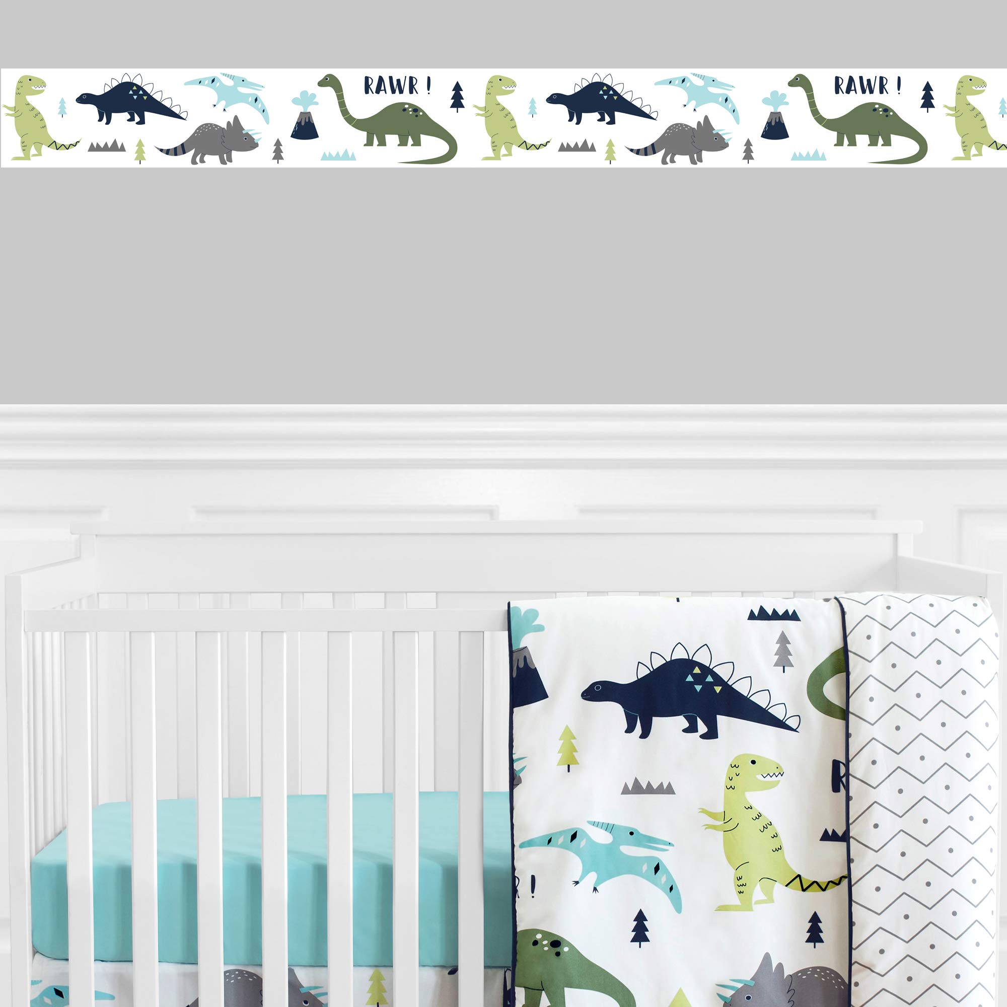 Sweet Jojo Designs Baby Childrens and Kids Wall Paper Border for Blue and Green Modern Dinosaur Collection