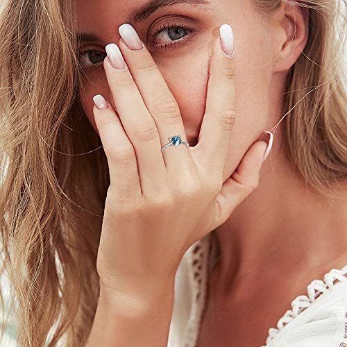 AOBOCO 925 Sterling Silver Cute Kitty Cat Open Wrap Ring Adjustable Stacking Animal Bands Ring with Hollow Out Cat Paws and Created Blue Aquamarine Austrian Crystal