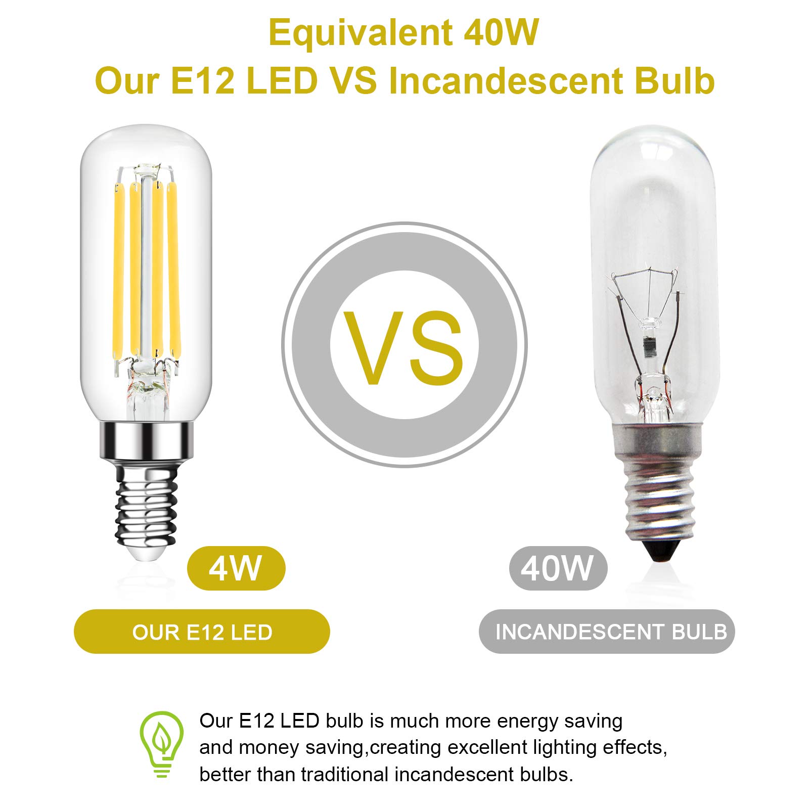 Ascher T6 LED Bulbs Candelabra Light Bulbs, 40W Incandescent Replacement, 400lm, Daylight White 5000K, Non-Dimmable, E12 Base, Pack of 12