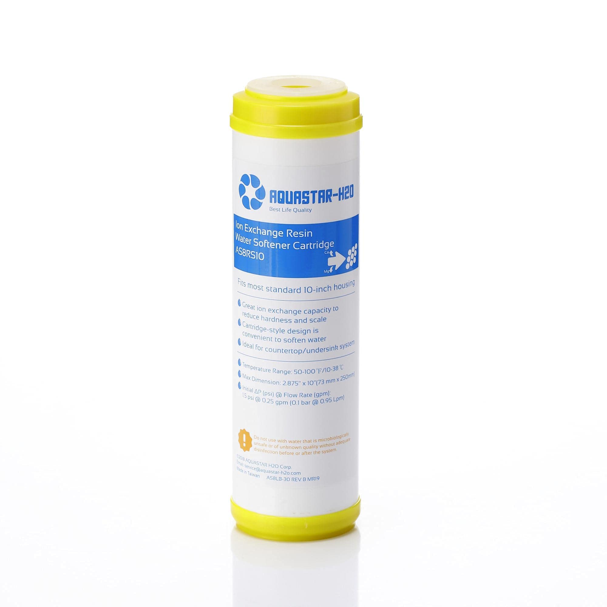 AQUASTAR-H2O 10"x2.5" Water Softener Filter Cartridge | Ion Exchange Resin | Countertop Water Filter Systems 2-Pack