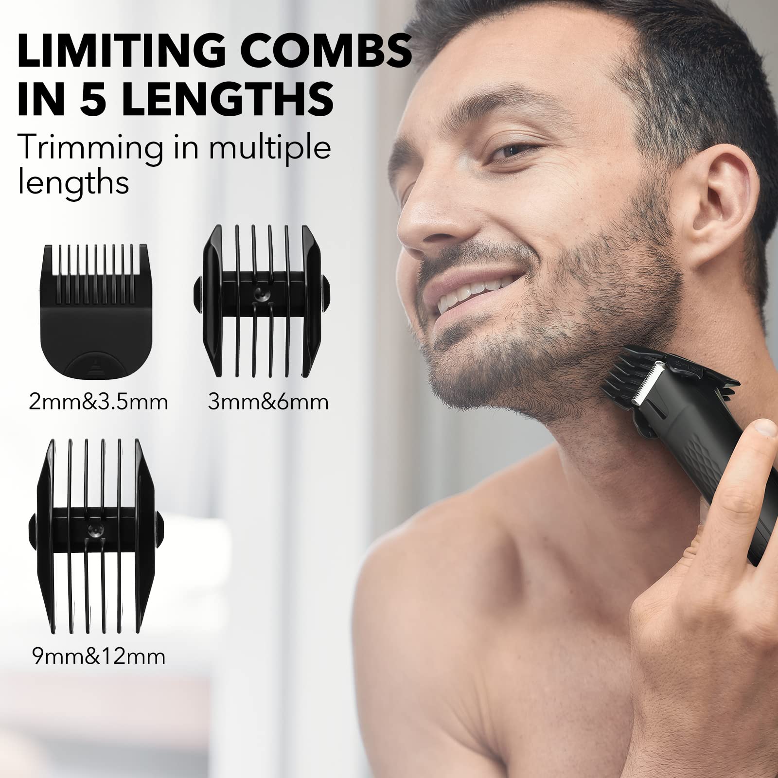 Beesjuy Men's Body Hair Trimmer, Waterproof and Dry Use, LED Light, Ceramic Blade, Matte Material, 100 Minutes Battery Life