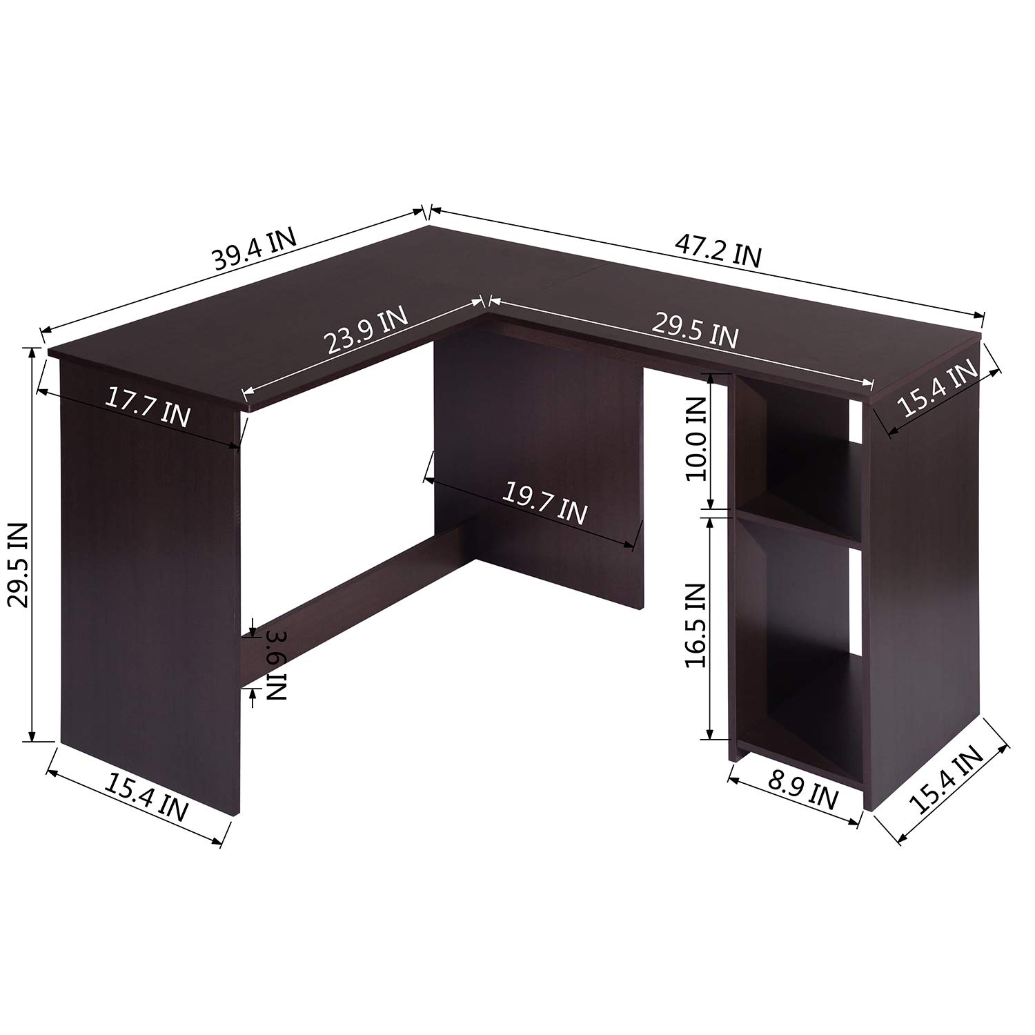 Aoyom 39.4" W x 47.2" D Corner Computer Desk L-Shaped Home Office Workstation Writing Study Table with 2 Storage Shelves and Hutches