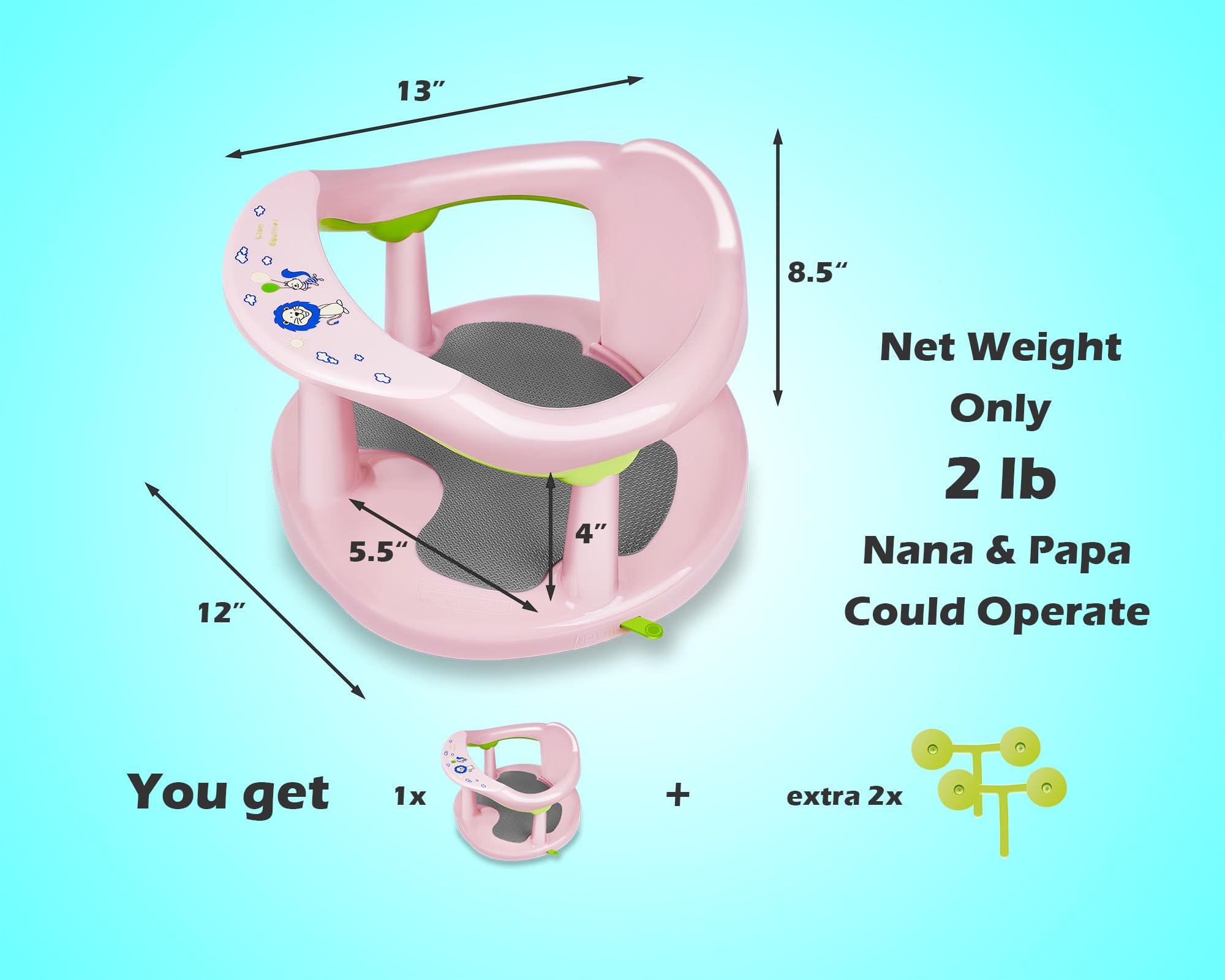 Baby Bath Seat for Babies 6 Months & Up/Integrated Non-Slip Mat/Infant Bath Seat Ring for Sitting Up in The Tub with Suction Cups (Inapplicable to Textured Tub)
