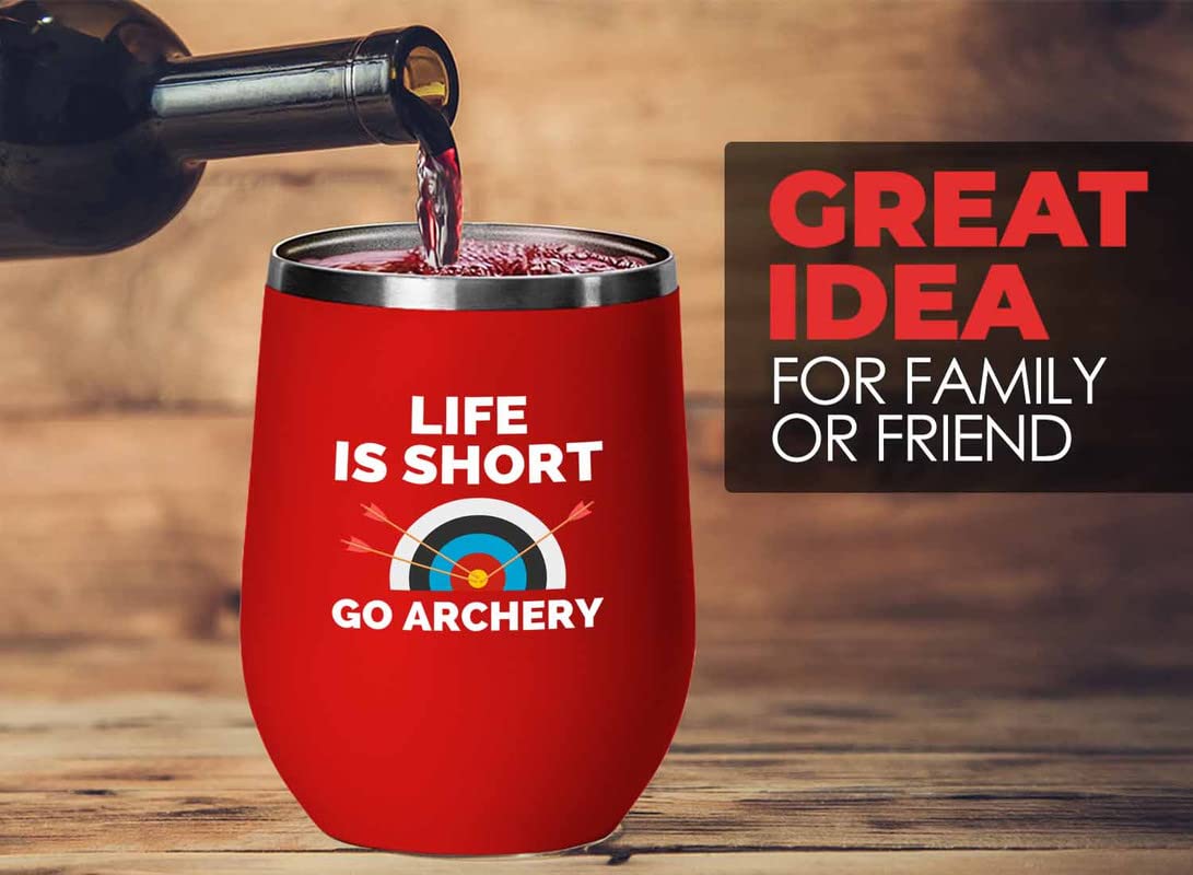 Archery Red Wine Tumbler 12oz - is short go archery - Archery Trainer Bowfishing Deer Shooting Target Shot