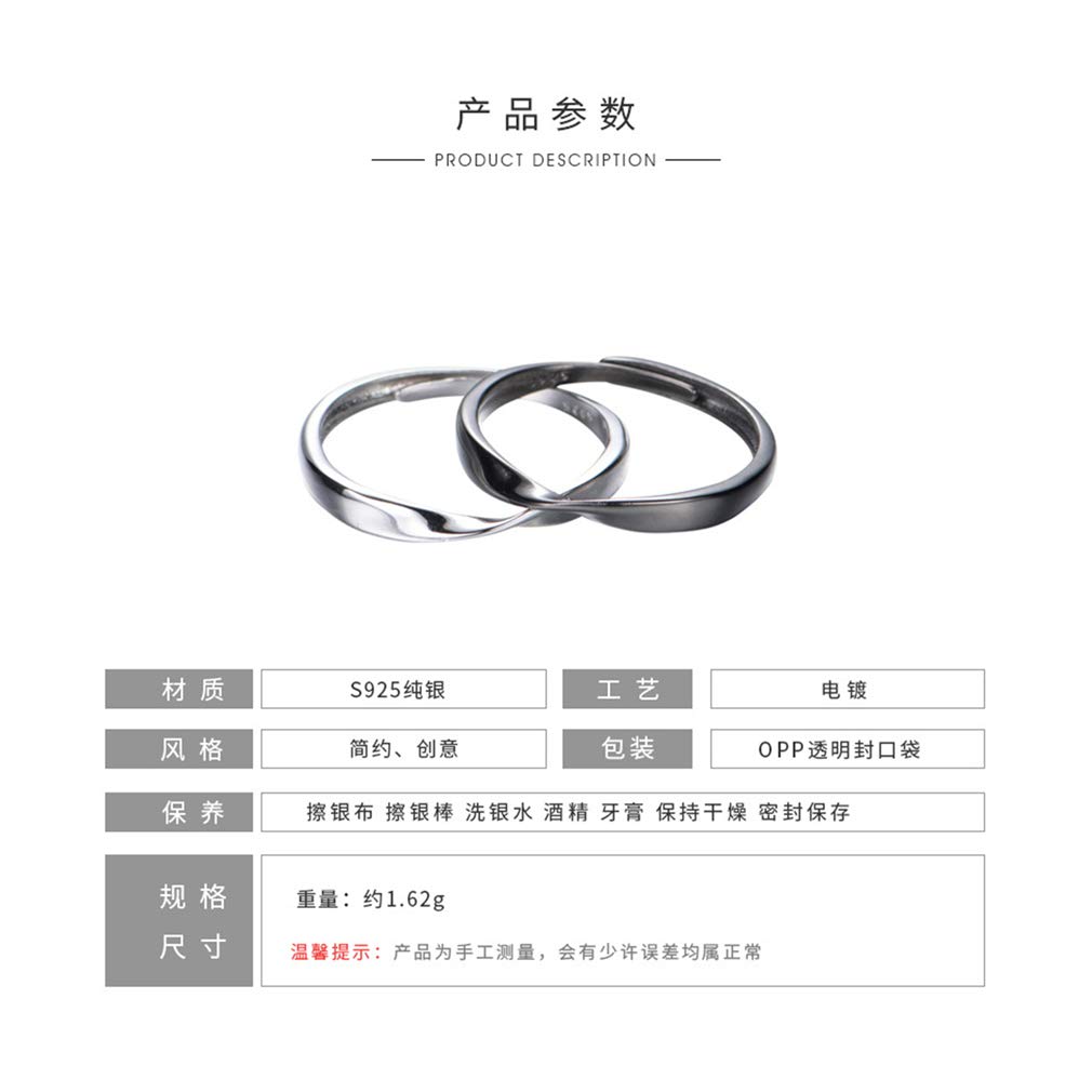 Ai.Moichien Wedding Bands Rings Adjustable Open Silver Plated Minimalism Mobius Women Promise Jewelry Gifts