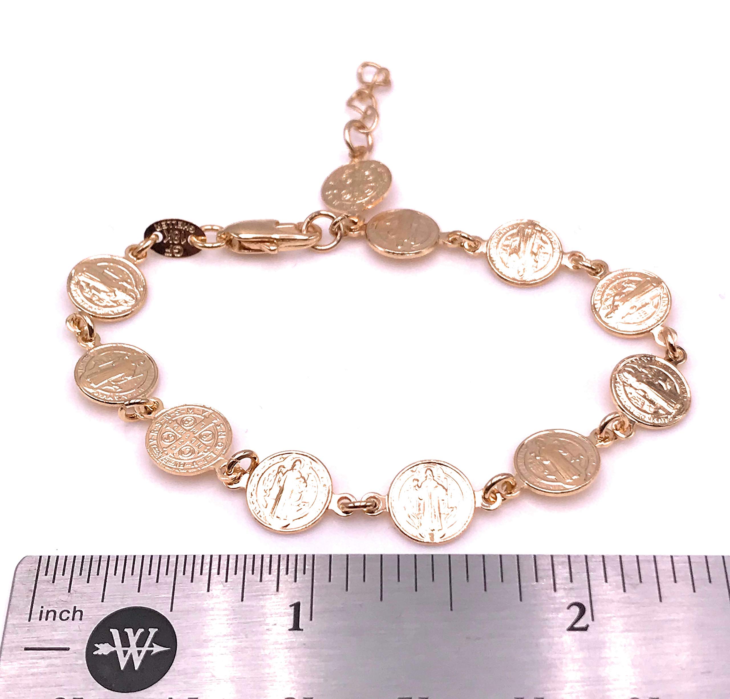 Art & Designs by AA Blessing Religious Bracelet Saint Benedict Gold Metal Charms Protection Jewelry