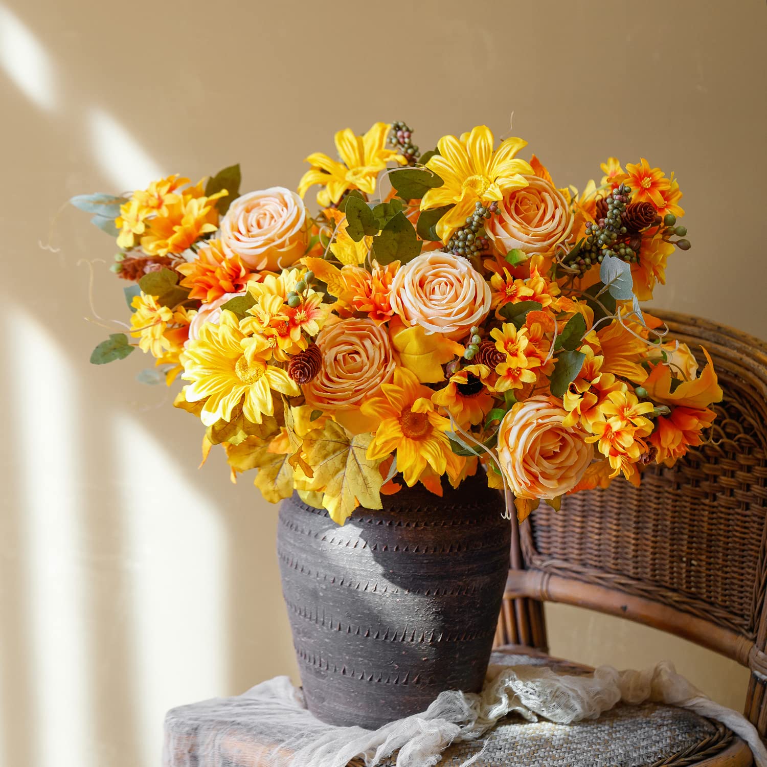 Anna's Whimsy 2 Pcs Fall Artificial Flowers, Fall Decor Silk Flowers Bouquet for Home Wedding Thanksgiving Decoration (Golden, 2)