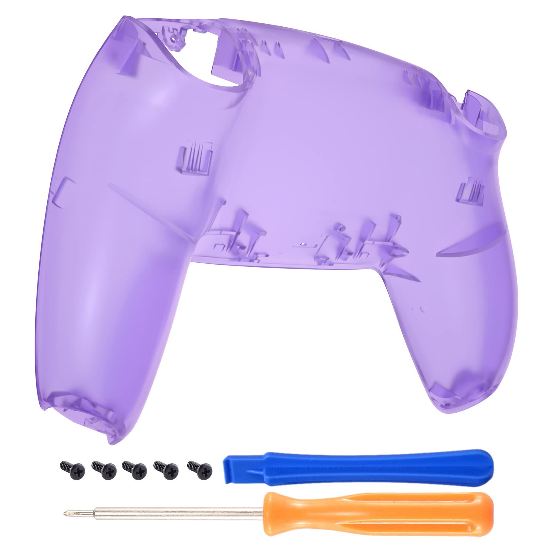 eXtremeRate Clear Atomic Purple Custom Back Plate Bottom Shell Compatible with ps5 Controller, Replacement Back Shell Cover Compatible with ps5 Controller