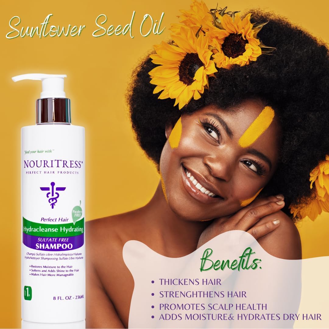 NouriTress HydraCleanse Sulfate Free Shampoo | Natural Ingredients | Softens Hair | Reduces Breakage & Shedding | Safe for Sensitive Scalps | Supports Color Longevity | Provides Moisture & Hydration