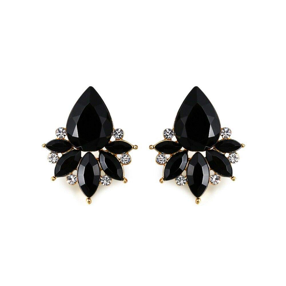Art Deco Antique Vintage Pear Jet Black Onyx Rhinestone Bridal Bridesmaid Wedding Prom Cluster Earrings