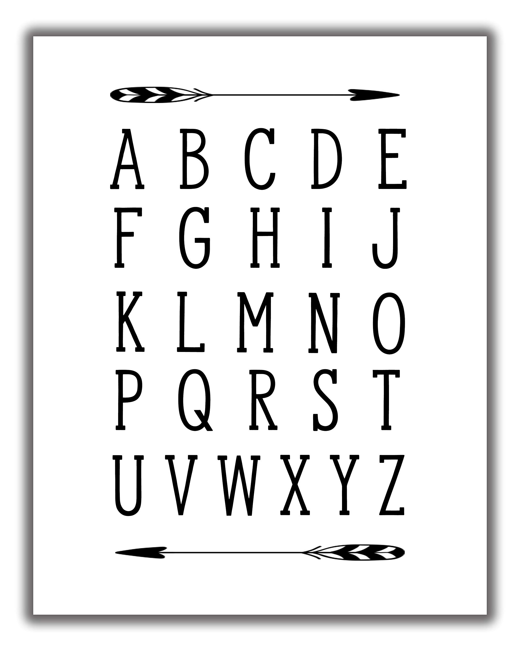 Alphabet Letters Wall Art. 11x14 UNFRAMED Black & White Scandinavian Minimalist Farmhouse Cottage Decor Prints for Kitchen, Nursery, Bedroom, Playroom.