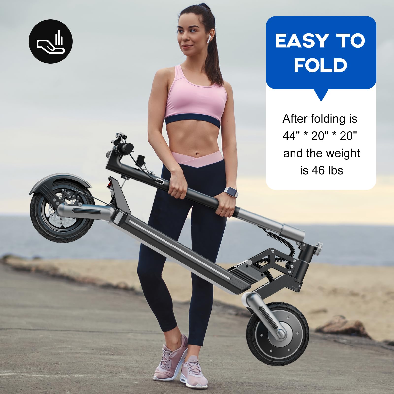 Atsgke Electric Scooter, Adults Scooter with 800W Motor, 18-22 Miles Range, Max Speed 22 Mph, 10" Solid Tires, Folding Electric Scooter for Adults with Dual Shock Absorption