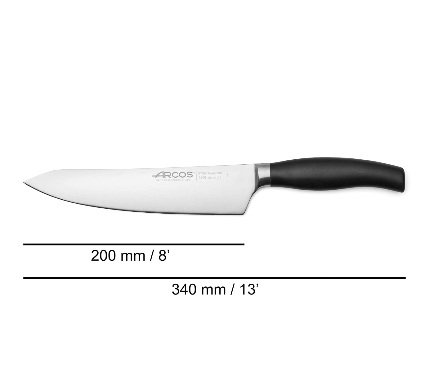 ARCOS Forged Kitchen Knife Set 3 Pieces (Paring Knife + Kitchen Knife + Chef's Knife). Stainless Steel Forged Nitrum. Polypropylene POM Handle. Series Clara. Black Color