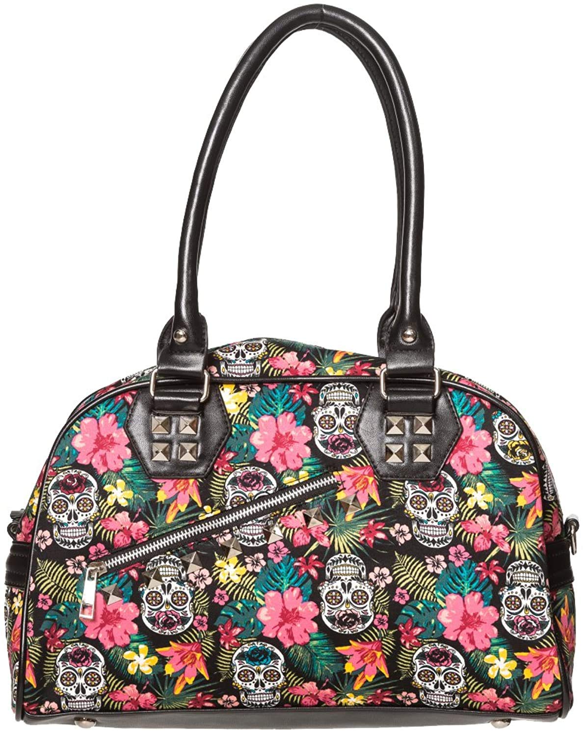 Lost Queen Women's Hibiscus Handbag Sugar Skull Crossbody Purse