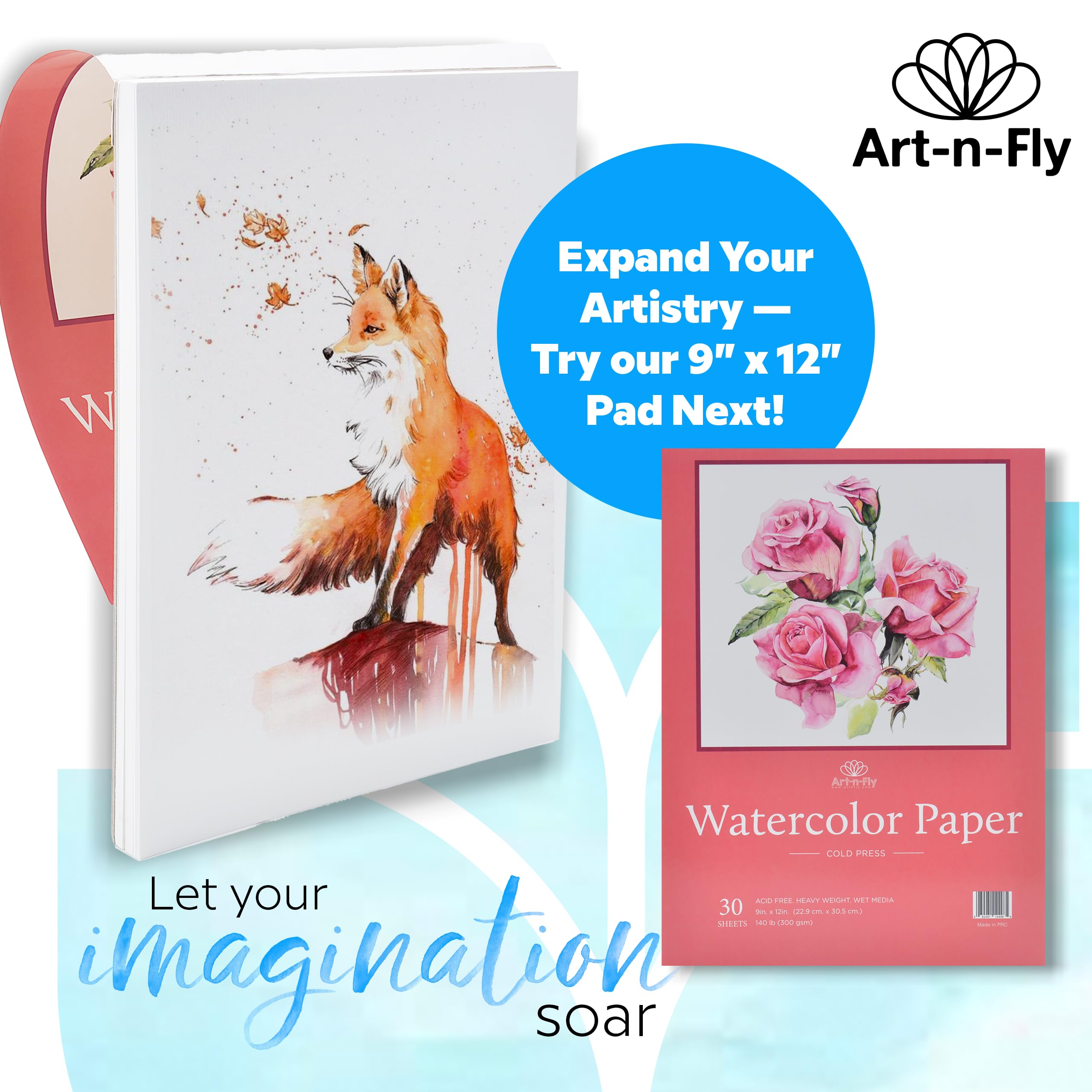 Art-N-Fly 100% Cotton Watercolor Paper Cylinder Mold 15 Sheets 140lb/300gsm Professional Grade