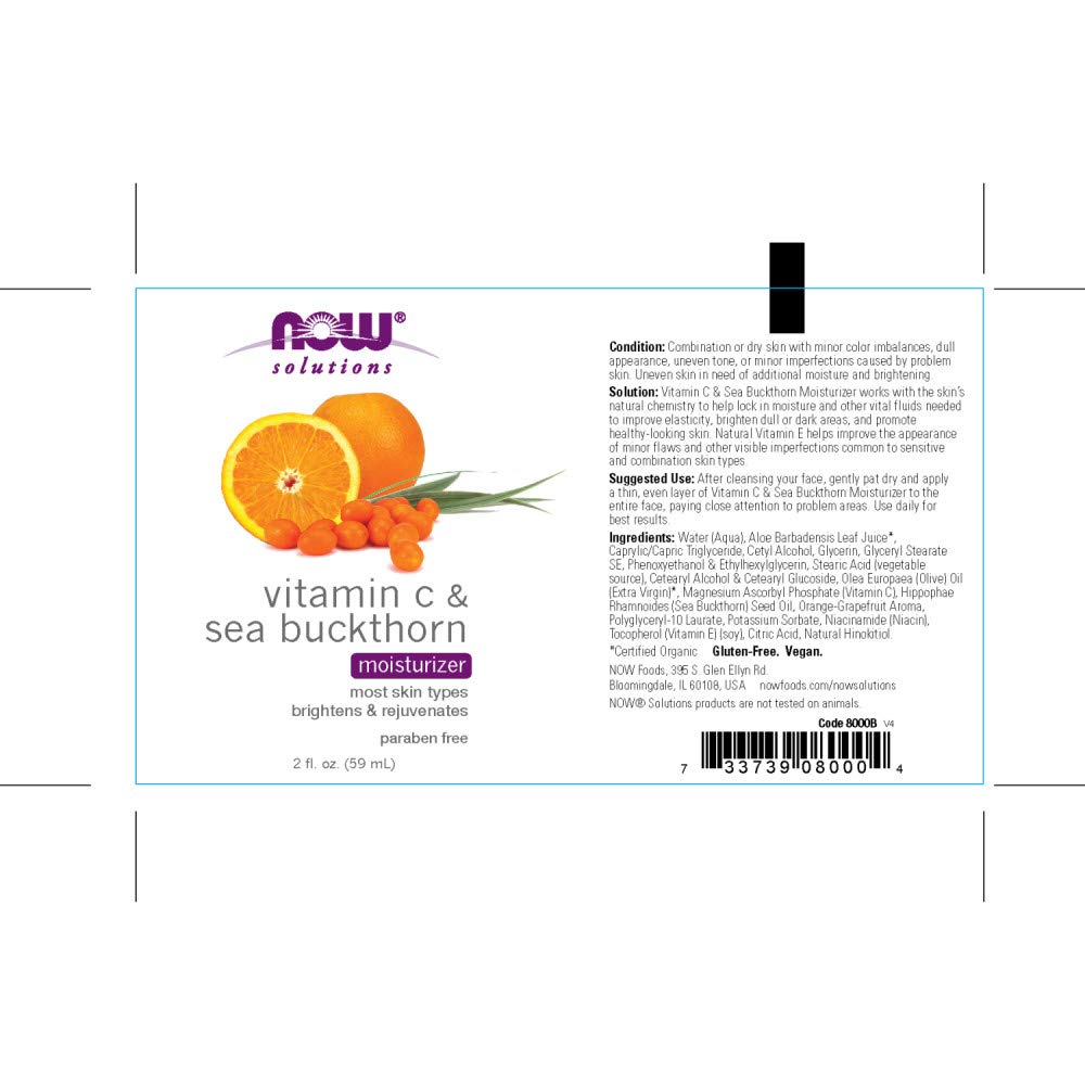 NOW Solutions, Vitamin C and Sea Buckthorn Moisturizer, Brightening and Rejuvenating, 2-Ounce