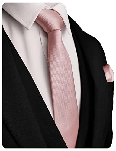 BEWDIO Skinny Mens Rose Gold Tie Slim Pink Ties for Men Thin Necktie and Pocket Square Sets (Rose Gold)