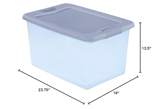 AYOYZ 64 Qt. Latching Box Plastic, Blue Tint Storage Box Home Organization and Storage Containers Organizer