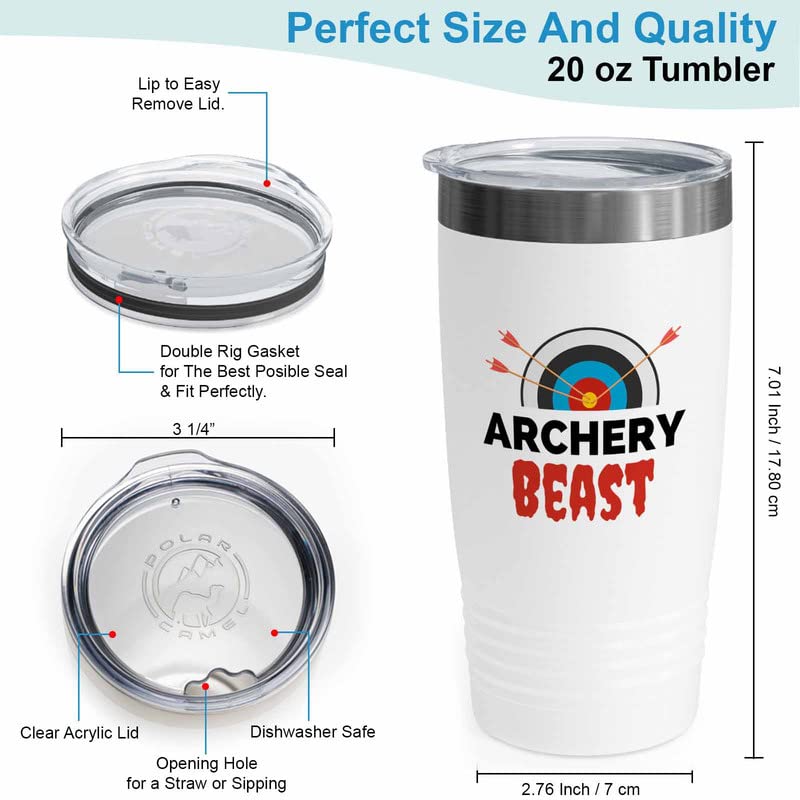 Archery White Ringneck Tumbler 20oz - Archery Bcast - Archery Shot Trainer Crossbow Compound Bow Hunting Arrow