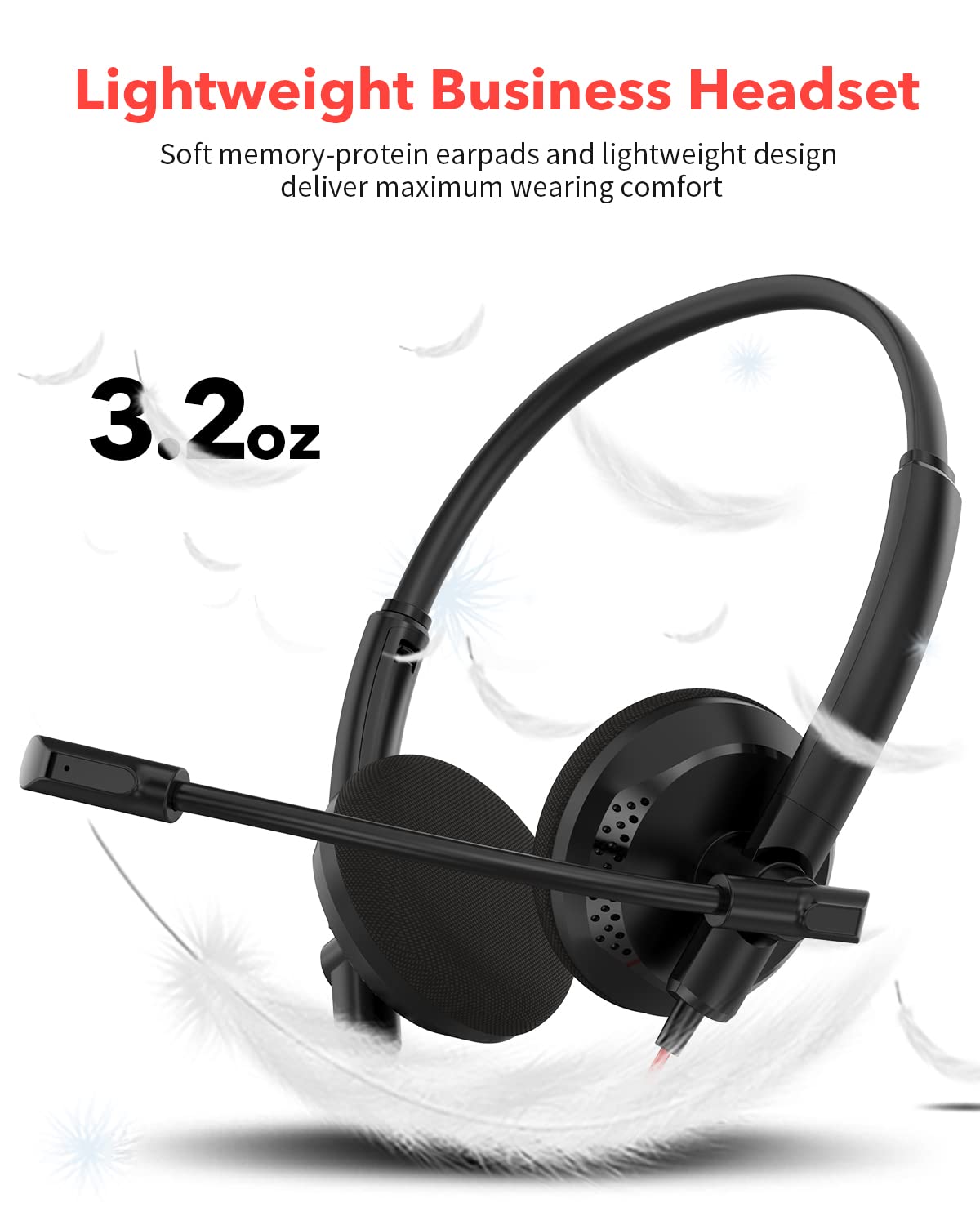 NUBWO HW03 USB Headset with Noise Canceling Microphone for PC, in-line Controls, Lightweight Wired Headset for PC, Mac, Laptop on Home, Office, Classroom, Chat, Online Class, Meeting