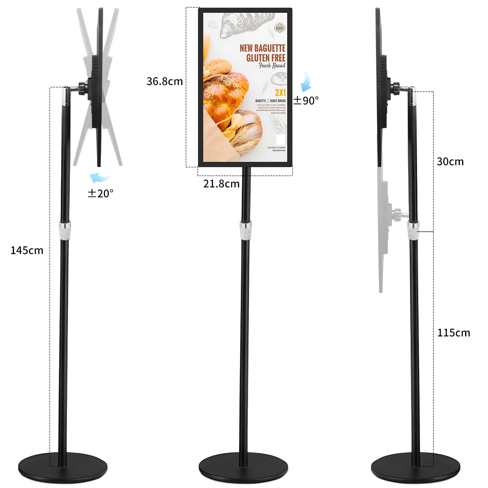 AYSTekMann 15.6" Digital Signage Displays LCD Capacitive Touch Screen Advertising Display with Wireless Screen Mirroring, Digital Advertising Screen with Adjustable Floor Stand - Android 11 4+64GB