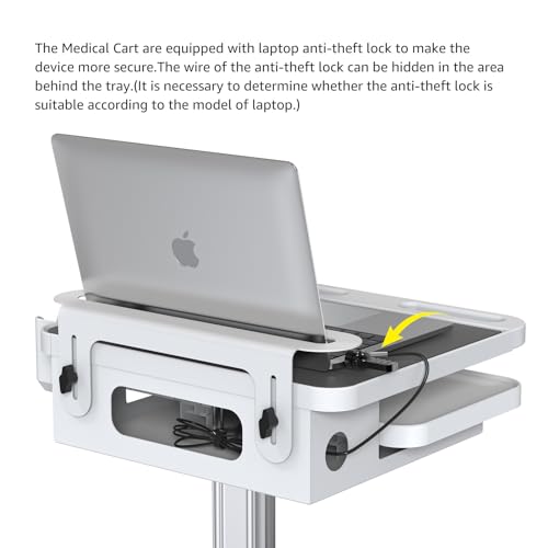 BEWISER Medical Cart Mobile Trolley Cart Height Adjustable Easy Installation Pallet Cart with Oral Scanner Holder Laptop Workstation(MTO-3)