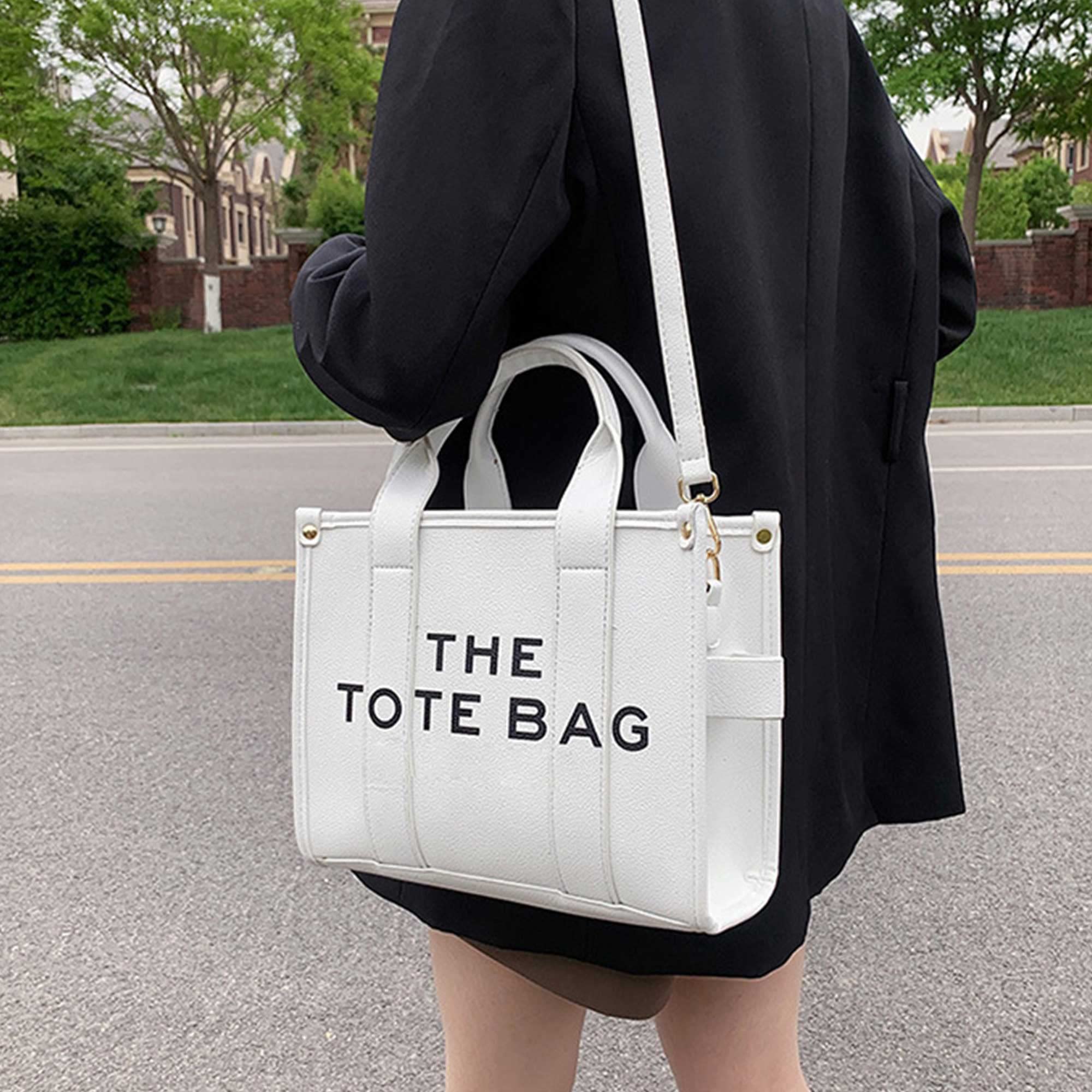 AyTotoro Work Tote Bag for Women Trendy Personalized Oversized PU Leather Top Handle Shoulder Crossbody Bag Handbag (White)