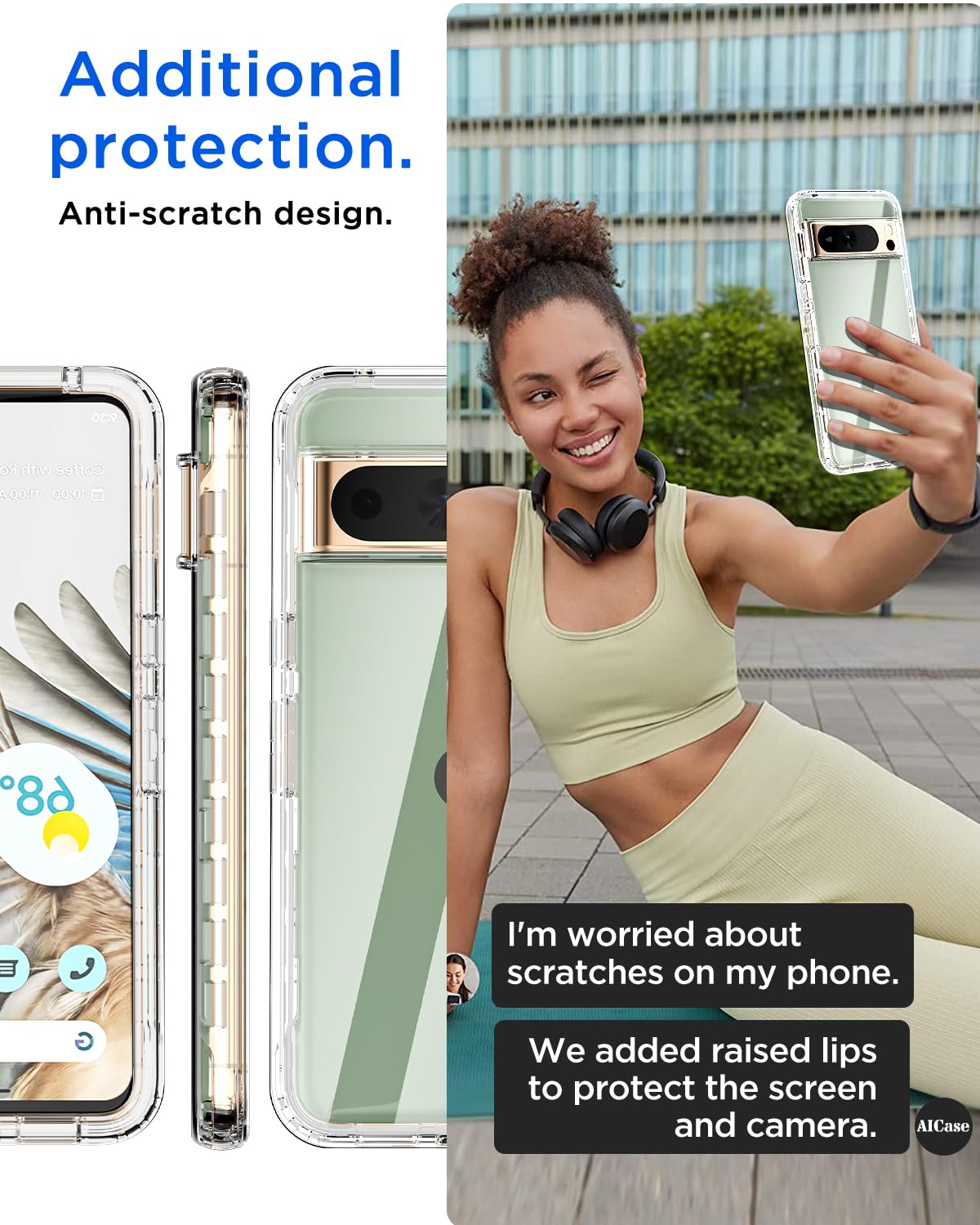 AICase Google Pixel 8 Pro Case Clear Full Body Rugged with [Tempered Glass Screen Protector] Bumper Slim Soft Silicone Heavy Duty Protection Shockproof Cover for Google Pixel 8 Pro 2023_4