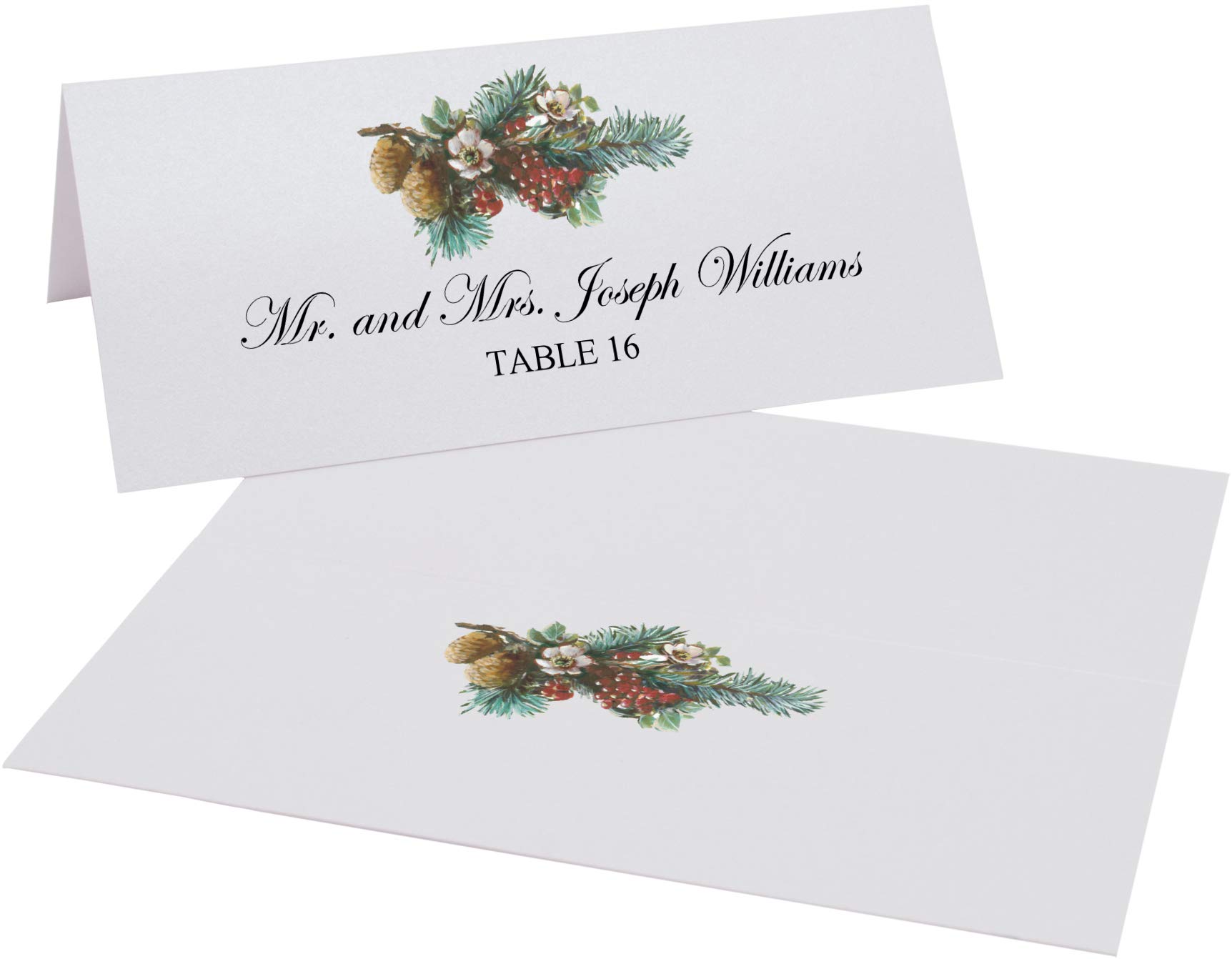 Christmas and Holiday Pine Boughs Printable Place Cards, Set of 60 (10 Sheets), Laser & Inkjet Printers - Wedding, Party, Dinner, and Special Events - Made in the USA
