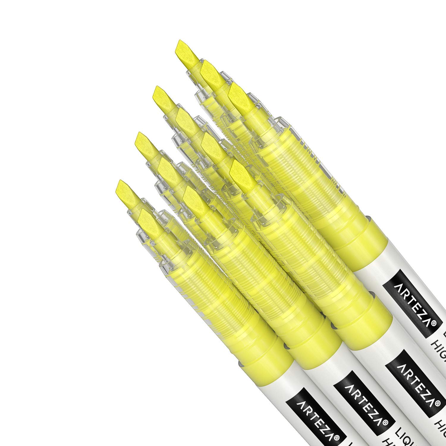 ARTEZA Liquid Highlighter Pens, Set of 12, Narrow Chisel Tip, Bulk Pack of Yellow Highlighters, Office Supplies for Bullet Journal, Notes, or Books
