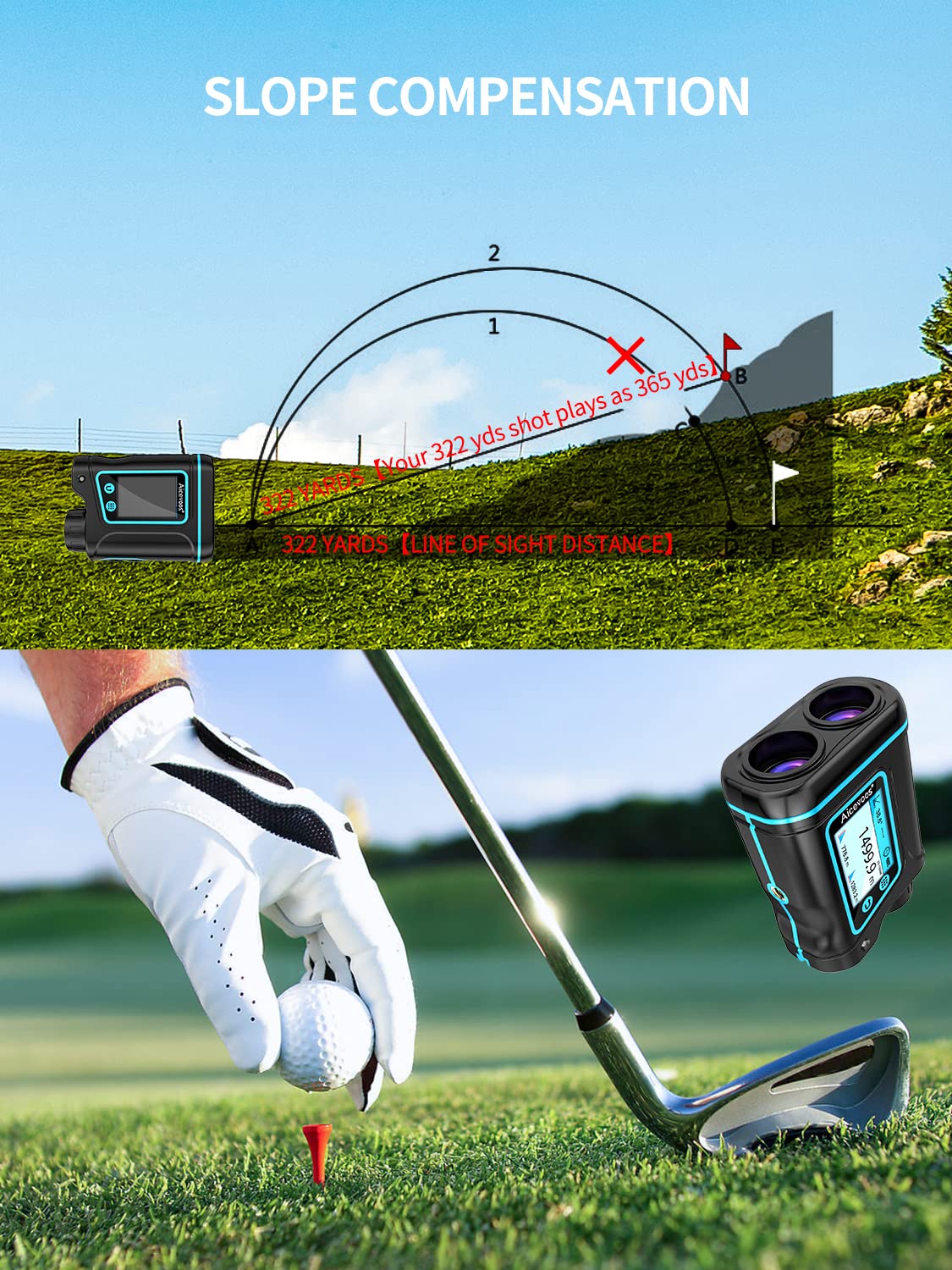 Aicevoos Z9 Golf Laser Rangefinder with Flag Capture, Pulse Vibration and Touch LCD Screen, 6X Magnification, Great for Choosing The Right Club (Black)