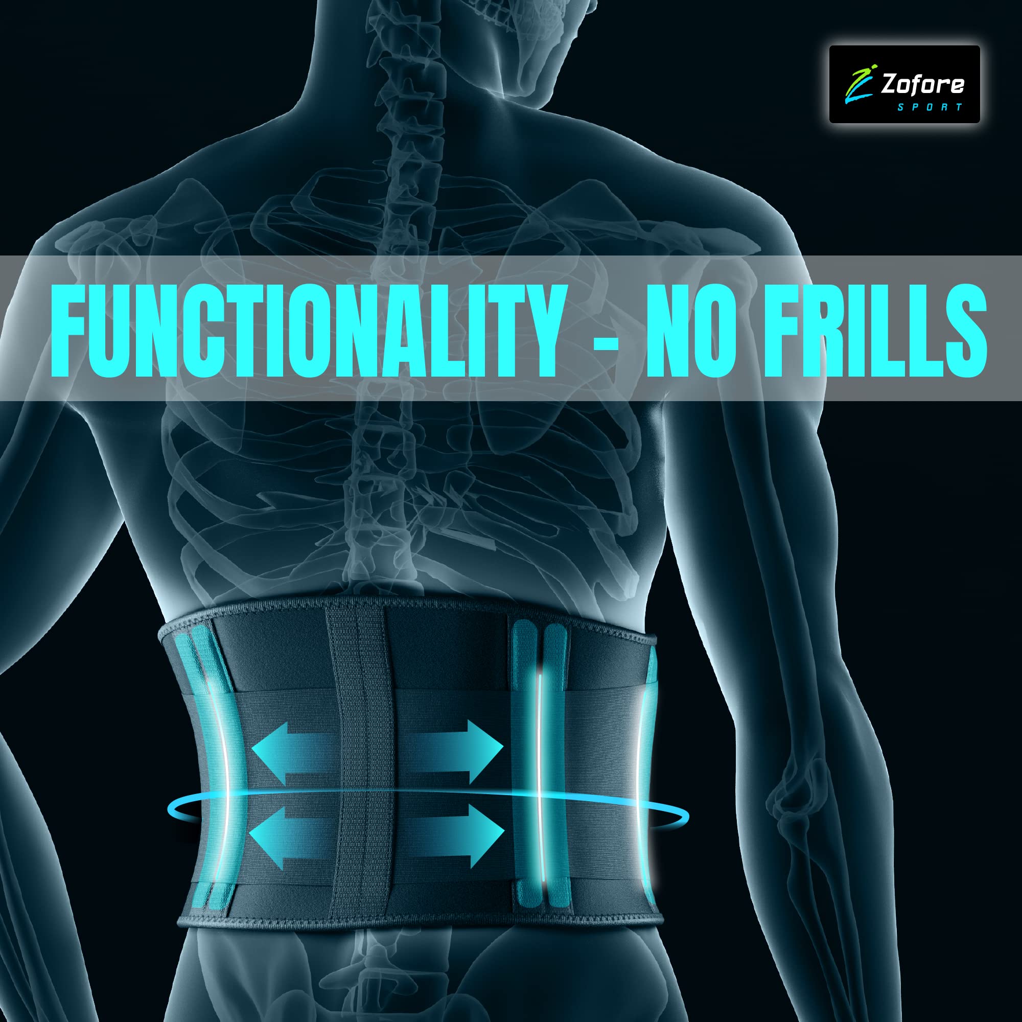 Back Brace Support Belt for Lower Back Pain by Zofore - L/XL - Sciatica, Herniated Disc, and Injury Recovery, Supportive Compression with Lumbar Support Strips for Men Women, Breathable Neoprene