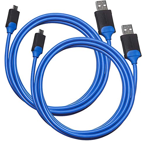 Amazon Basics PlayStation 4 Controller Micro USB to USB-A Charging Cable, Pack of 2, 6 Foot, Blue