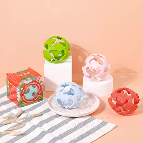 Baby Teething Toys for 3+ Months, Dinosaur Teethers for Babies, Safe Baby Teether Ball, Baby Teething Pacifier, Soft and Durable Teething Balls (Green)