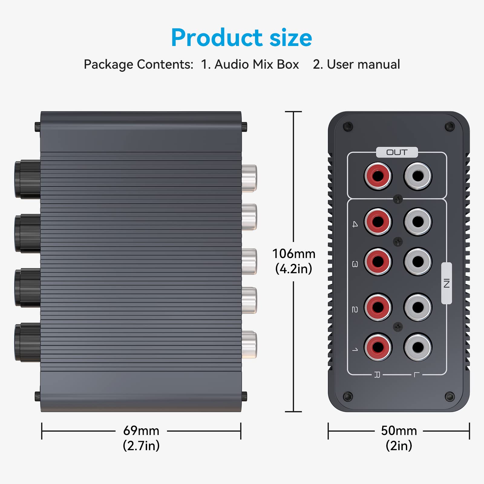 Audio Mixer Ultra Low Noise 4 Channel RCA L/R line Levels Control Box Passive Mixer RCA Inputs Output Separate Volume Controls for Small Club Bar or Recording Studio