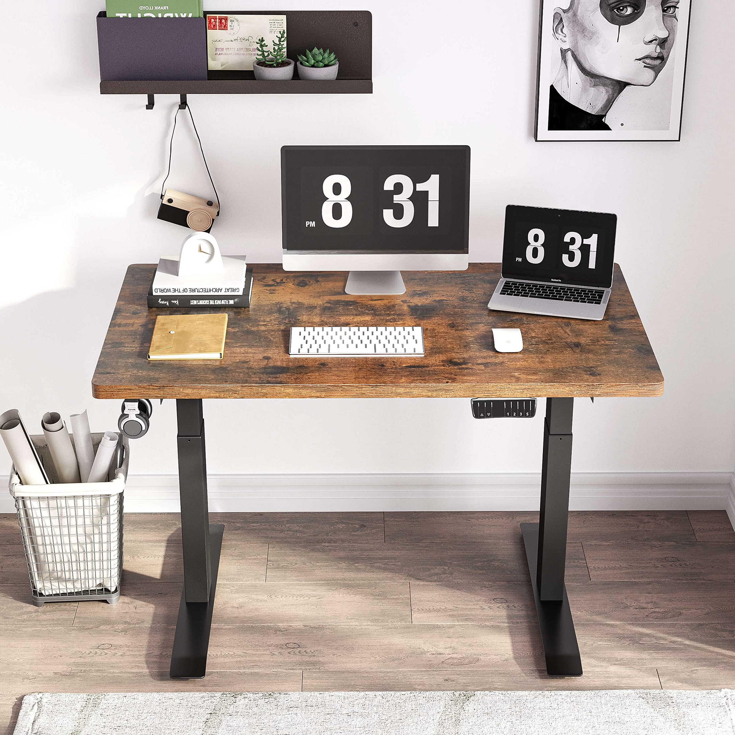 IYEE NATURE Electric Standing Desk, Dual Motor Adjustable Height Desk, 55 x 27.5 Inches Stand up Desk, Home Office Desk, Sit Stand Desk with Splice Board/Black Frame/White Top