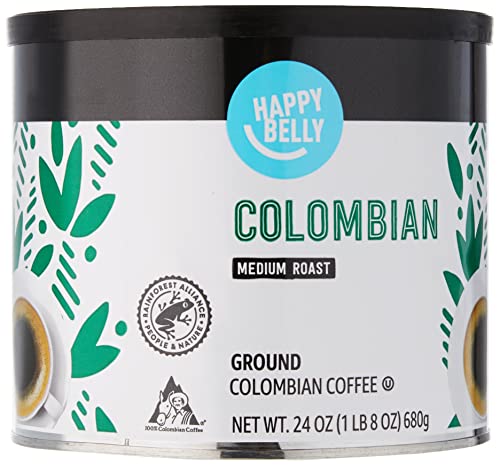 Amazon Brand - Happy Belly Colombian Canister Ground Coffee, Medium Roast, 1.5 pound (Pack of 1)