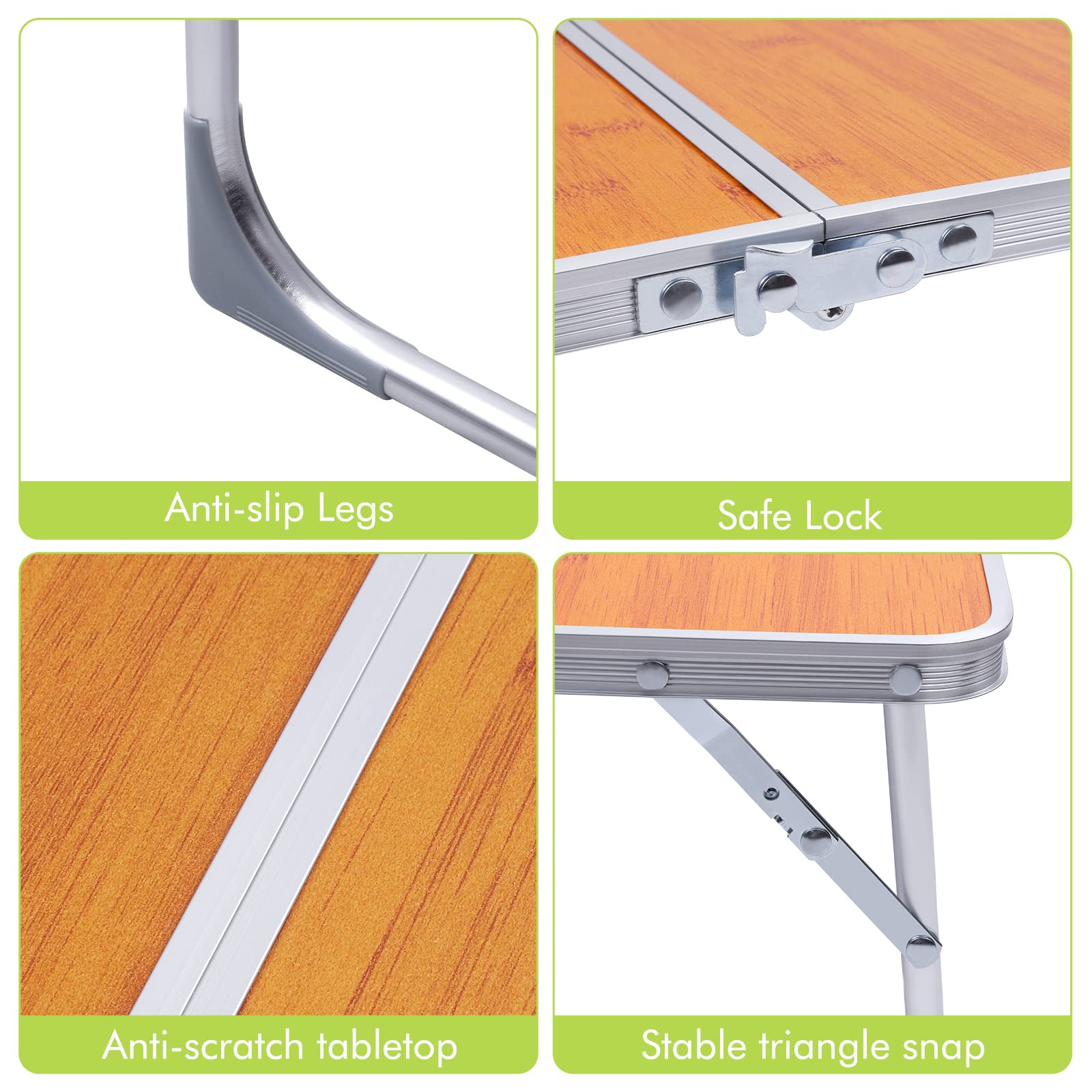 AO LI GEI Folding Camping Table,Portable Picnic Table Foldable Lightweight Outdoor Aluminum Legs,3 Fold Beach Table Carrying Handle for Party Picnic Beach Camping Home Office Cooking Beach