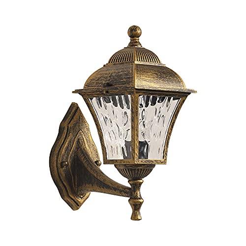 Kangl European Outdoor Wall Light Fixture Sconce Brass Hardware 13" Water Ripple Glass Decor for Exterior House Porch Patio Outside Deck Garage Yard Front Door Garden Home, UL Listed