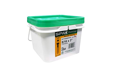 SPAX 5/16" x 3" Exterior Hex Head Structural Wood Lag Screws Powerlags Hex (250 EA) Bulk Pail Bit Included Heavy Duty Rust Resistant