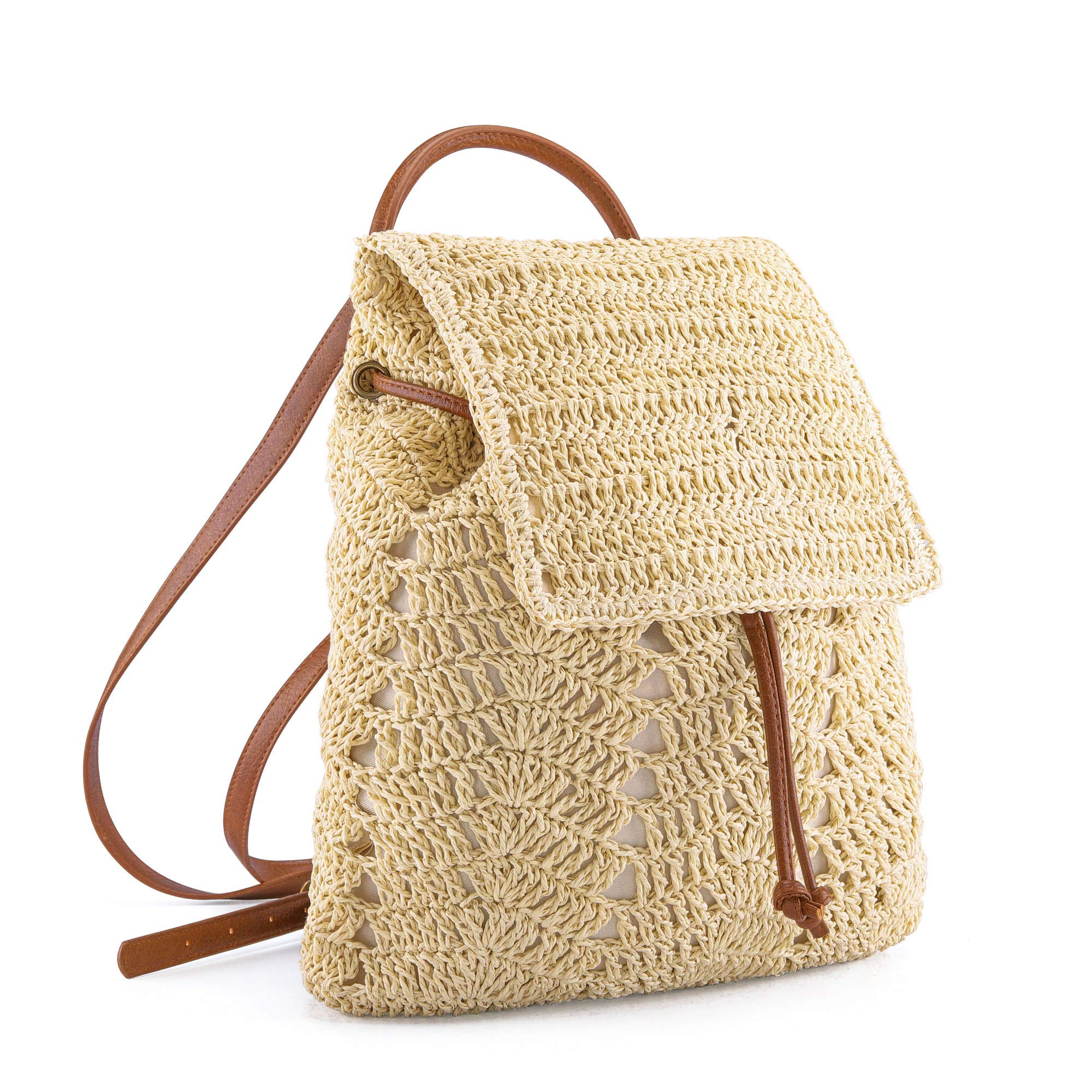Ayliss Women Straw Beach Handbag Backpack Shoulder Handbag Summer Beach Woven Handmade Tote Purse Hobo Bag Rucksack Daypack (Beige)