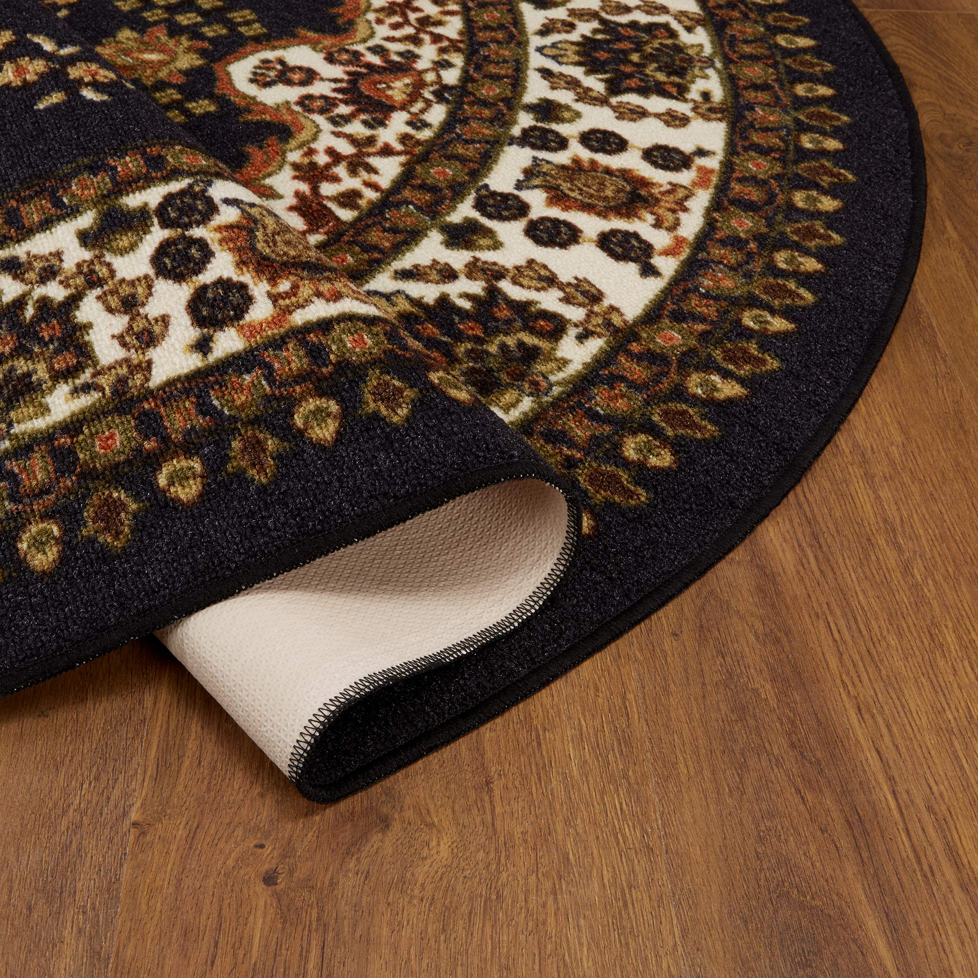 Antep Rugs Alfombras Oriental Traditional 5x7 Non-Skid (Non-Slip) Low Profile Pile Rubber Backing Indoor Area Rugs (Black, 5' x 7' Oval)