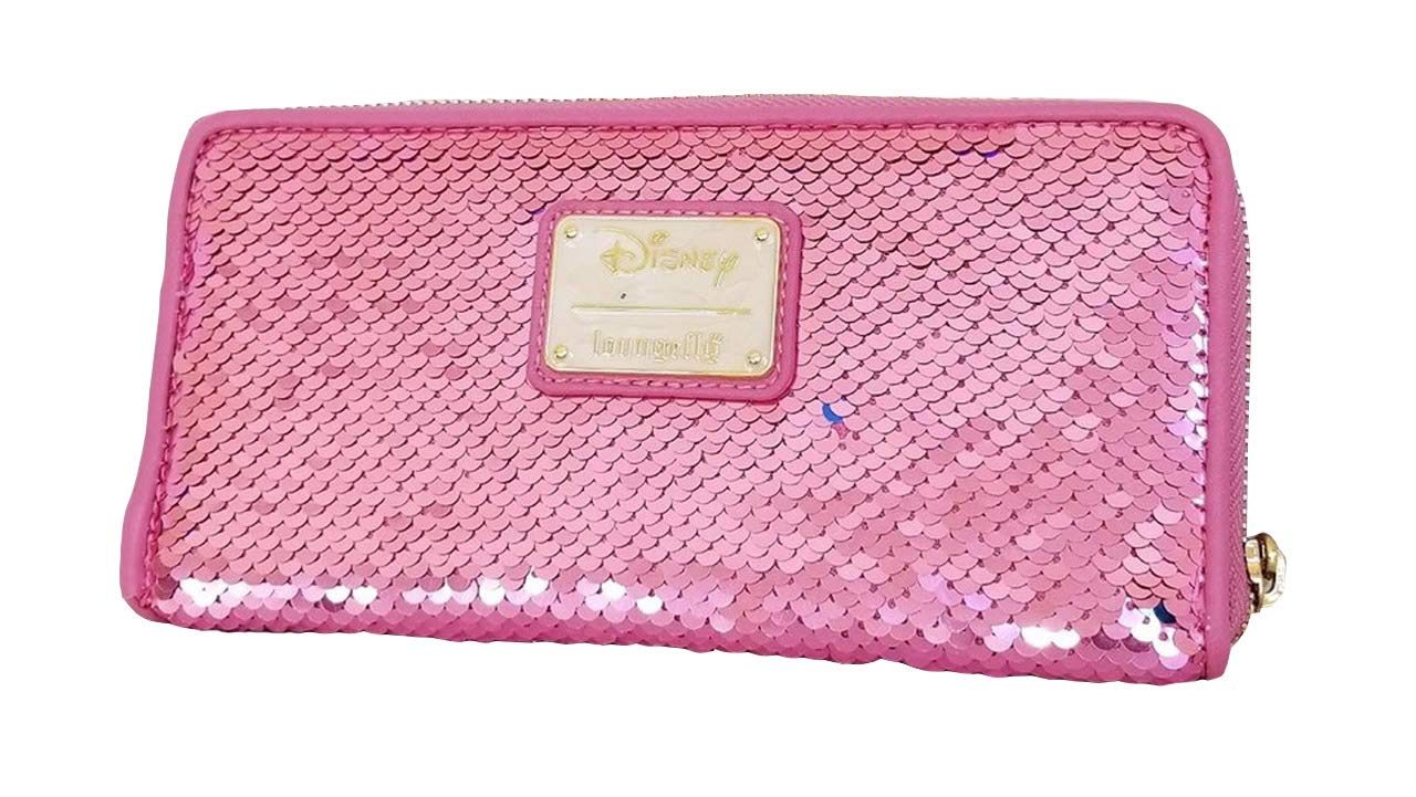 Loungefly x Disney Sleeping Beauty Sequined Zip-Around Wallet (Pink/Blue, One Size)