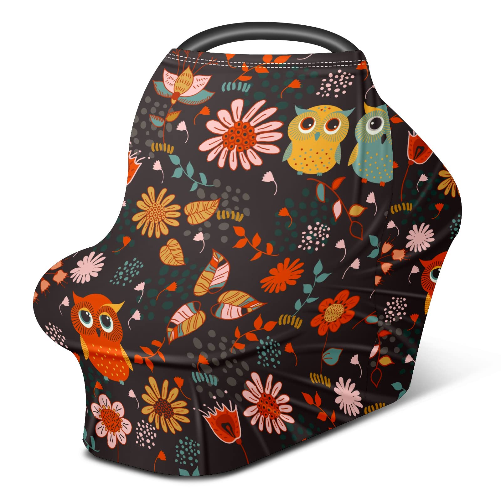 Baby Car Seat Covers Cartoon Owls Multi- use Breastfeeding Scarf, CarSeat Canopies for Newborn