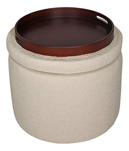Amazon Brand β Rivet Madison Modern Fabric Round Lift-Top Storage Tray Ottoman Pouf, 19.7"W, Marshmallow
