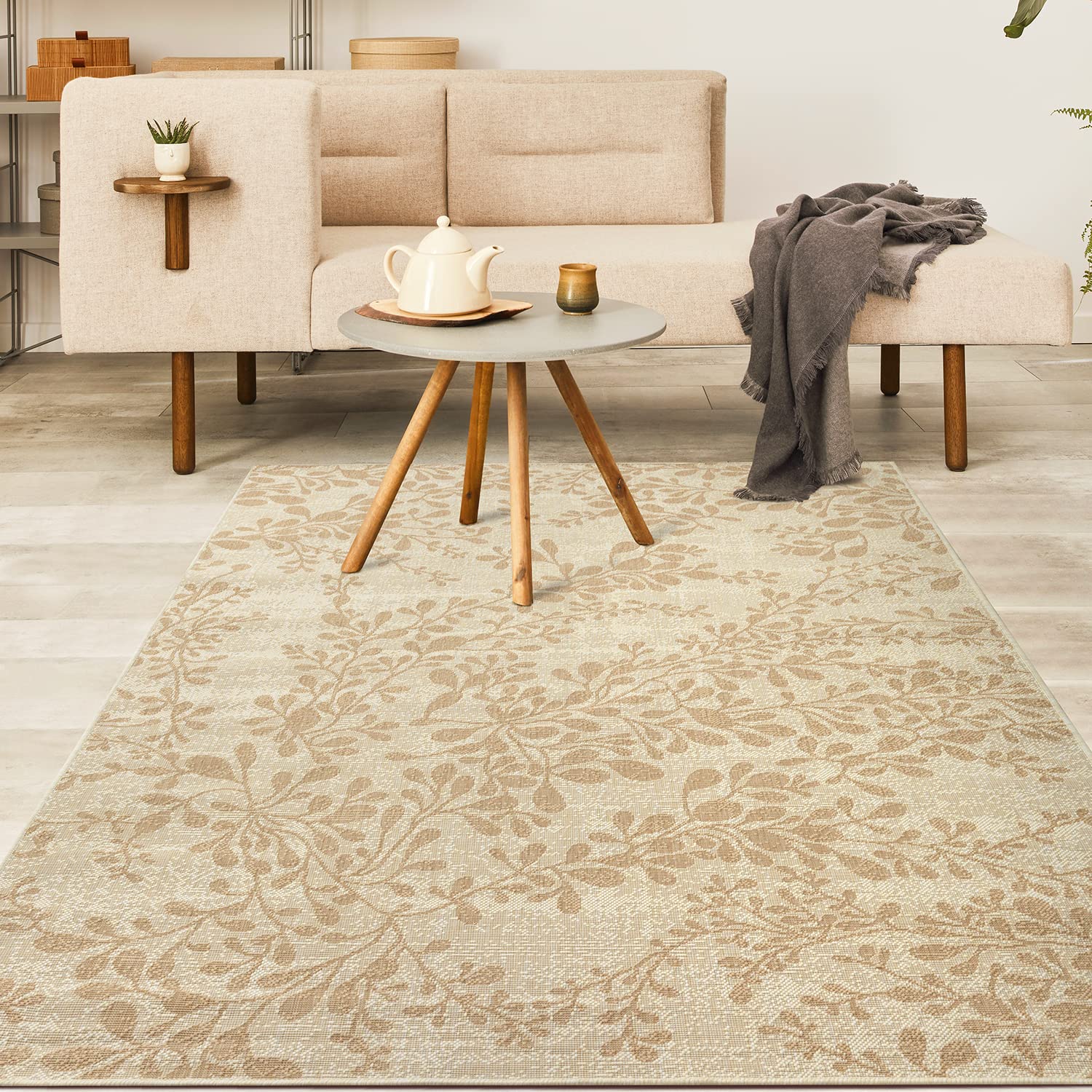 Antep Rugs Patio 5x7 Outdoor/Indoor Floral Area Rug (Beige, 5'3" x 7'6")